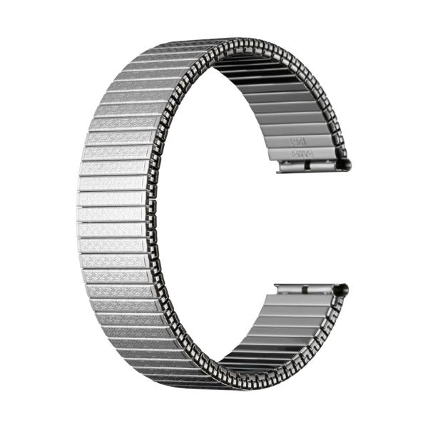 原材料◆ステンレススチール(304)サイズ（本体幅-取付幅）18-18mm商品説明◆「BAMBIメタル」はデザイン・仕様などバリエーション豊富なスタンダードモデルです。ステンレススチール・伸縮タイプ・鏡面仕上げ。エバータイプは引っ張ると伸び...