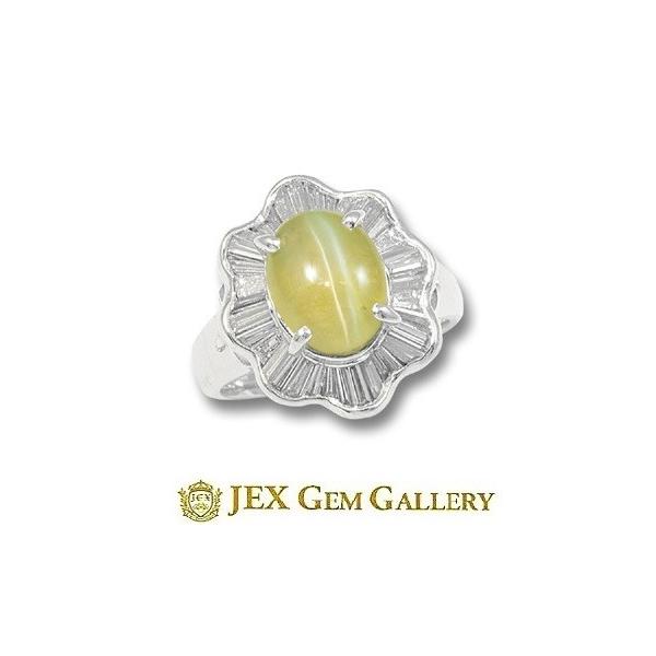 ■素材：プラチナ900■宝石名：クリソベリルキャッツアイ ダイヤモンド■主石：CC=3.47ct■脇石：D=0.92ct■サイズ：♯13号■主石サイズ：10×7mm■デザイン部：17.0×14.9mm■重量：10.8g　■付属品：NGL鑑別...