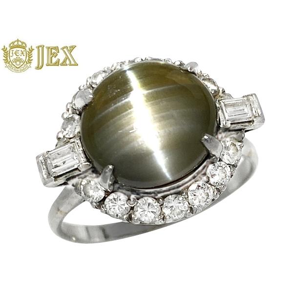 ■素材：プラチナ■宝石名：クリソベリルキャッツアイ ダイヤモンド■主石：61刻印有■サイズ：♯11号■主石サイズ：9.6×10.3mm■デザイン部寸法：13.6×17.3mm■重量：6.1g■付属品：なし※販売価格が121,000円以上の商...