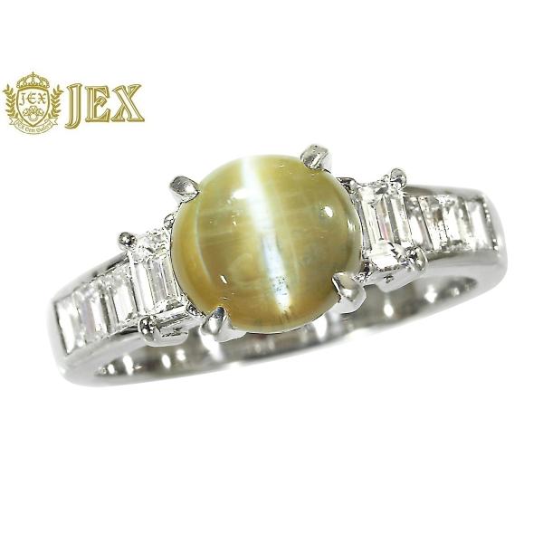 ■素材：プラチナ900■宝石名：クリソベリルキャッツアイ ダイヤモンド■主石：CE=1.84ct■脇石：D=0.69ct■サイズ：♯11号■主石サイズ：6.52-7.05×3.75mm■重量：5.4g■付属品：宝石鑑別書(日本彩珠宝石研究所...