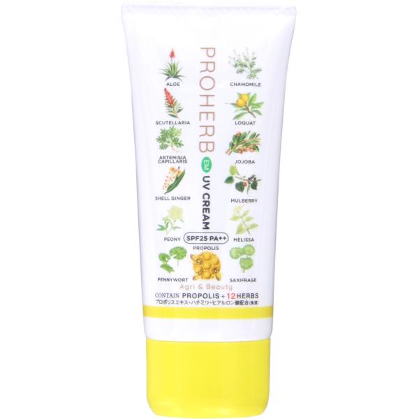 ●プロハーブ EM UVクリーム紫外線吸収剤を使用しないお肌にやさしいUVカットクリームです。日やけによるシミ・ソバカスを防ぎます。化粧下地としてもお使い頂けます。・プロポリスエキスと１２種類の植物成分配合・ハチミツとヒアルロン酸を配合・コ...