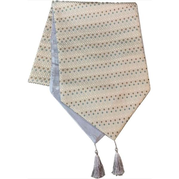 【商品名】　エレガントインテリア(Elegant Interior) テーブルランナー 小紋柄 グレー タッセル モダン テーブルセンター テーブルクロ 【商品説明】　・サイズ：約32×180(cm)・シックでモダンな小紋柄のテーブルランナ...