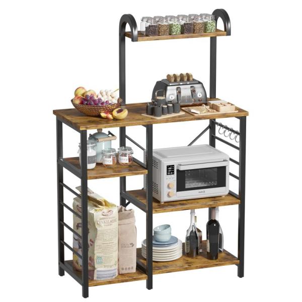 【商品名】　Alebert キッチンラック レンジラック キッチン 棚 高さ142cm＊奥行38cm＊幅88cm レンジ台 キッチン ラック レンジボー 【商品説明】　・【シンプルなデザイン】ブラックのフレームと木目の組み合わせが落ち着いた...