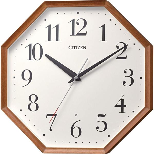 【商品名】　リズム(RHYTHM) シチズン 掛け時計 電波時計 アナログ 連続秒針 おしゃれ な 八角形 木枠 茶 (半艶仕上シナ無垢材) CITIZ 【商品説明】　・【連続秒針】針が滑らかに動き、コチコチ音のしない静かな秒針。【明暗セン...