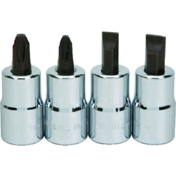 【商品名】　WILLIAMS 1/2" DR SCREW BIT SOCKET SET 4 PCS (WSSSP-4RC) 1/2"ドライブ スクリュー 【商品説明】　・23/64 × .061、27/64 × .075、#3、#4の4個セ...