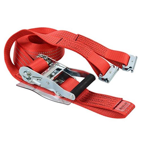 【商品名】　アヴィエラン(AVIELAN) 反射ラッシングベルト 50mm幅 Rフック(トラックレール対応) 巻取 5m 固定 0.5m レッド (右固 【商品説明】　・ダブルセーフティロック 金具表面処理 三価クロム・ベルト幅 50mm　...