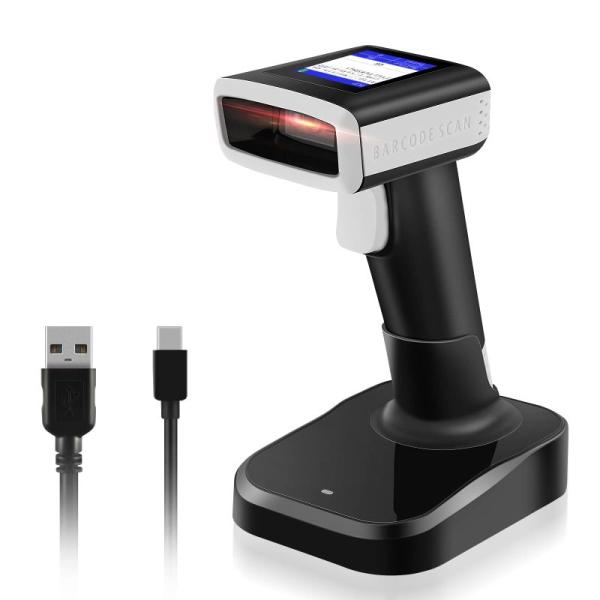 【商品名】　2Dワイヤレスバーコードスキャナー、スクリーンディスプレイ付きJRHC 1D 2D QRバーコードリーダー Bluetooth &amp; 2.4G 【商品説明】　・【2-in-1 接続設計】: バーコード スキャナーは、Blu...