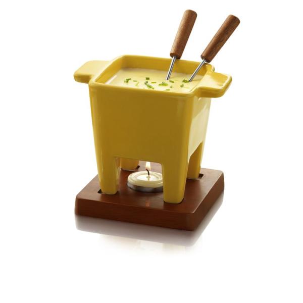 【商品名】　BOSKA Tapas チーズフォンデュ(イエロー) 853531 【商品説明】　・サイズ:本体15×11×12cm ピック全長15cm・原産国:台湾・本体重量:610g・素材・材料:フォンデュ鍋/陶器 木台/マホガニー フォン...