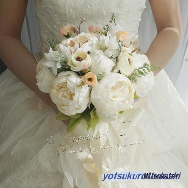 ◆ウエディングブーケ 花束 花飾り結婚式 バラ造花 ウェディング用 アレンジメント 花嫁 披露宴 手作り キット ブライダルブーケ●可愛らしいローズのブーケです。贈答品やインテリアに適です。●セット内容：ウエディングブーケ●サイズ：直径約2...