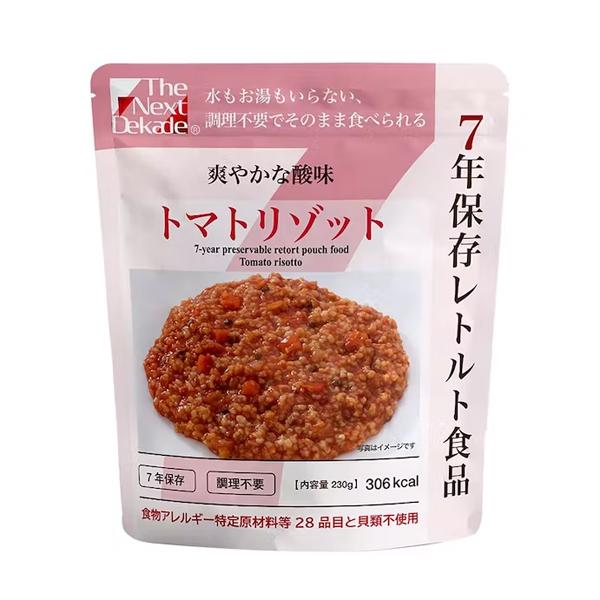 【食品内容】トマトリゾット【内容量】230g(1袋当たり)【殺菌方法】気密性容器に密封し、加圧加熱殺菌【包装形状】スタンドパウチ【カロリー】306kcal(1袋当たり)【製品寸法】幅160×奥行20×高さ190mm【付属品】スプーン(1袋に...