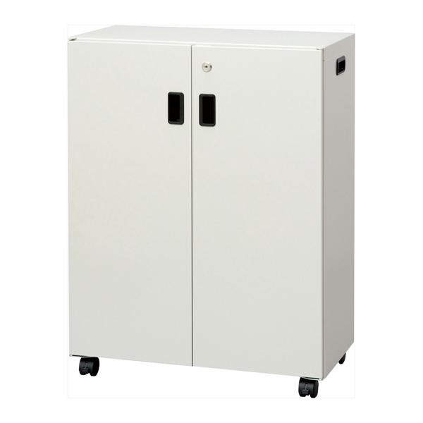 　　本体色：ニューグレー　　　材質：本体(スチール 合成樹脂焼付塗装) / キャスター(ナイロン)　製品寸法：幅600×奥行300×高さ800ｍｍ　製品重量：11.5kg　　耐荷重：15kg(棚板1枚につき)　　　機能：扉(カギ付)付、ブッ...