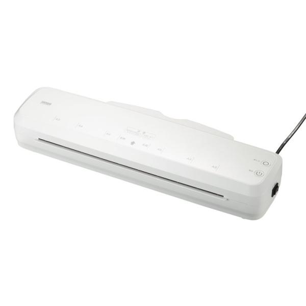 【ラミネート速度】300mm/分【ラミネート方式】ホットラミネート方式【ローラー本数】4本【加工サイズ】A3サイズまで対応【最大ラミネート】厚さ/75ミクロン・100ミクロン　　　　　　　　　幅/338mm【ウォームアップ時間】90秒【消費...