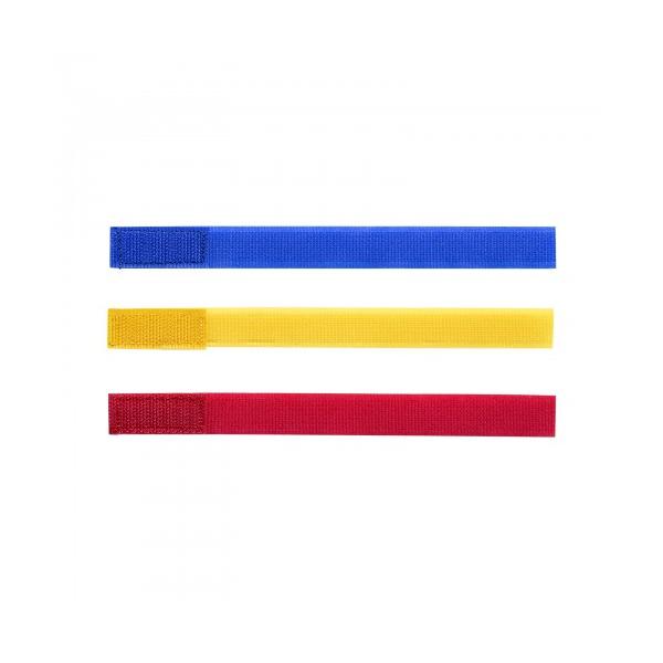【入数】6本(ブルー、イエロー、レッド×各2本)【結束径】最大40mm　　　　　※ループ面全面をフック面の端に付けた場合。【製品寸法】幅180×奥行16×高さ2mm