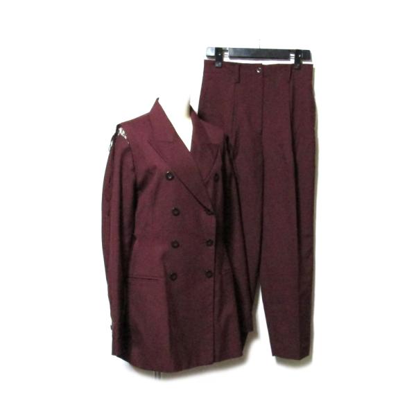 ColorワインMaterial毛（ウール）100裏地・ポリエステルSize表記：40実寸：肩幅38 身幅44 着丈75 袖丈59 (cm)実寸：ウエスト65 総丈91 股上32 股下62 腿幅25 裾幅16 (cm)Condition使用...