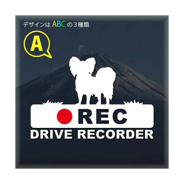 【　パピヨン　ドラレコA　】★デザインはＡＢＣの３種類。見本画像1〜3枚をご確認の上、オプションからお選びください。ご選択なしの場合は見本画像１枚目の A タイプになります。【ステッカー説明】見本画像の白い絵柄と文字及び赤丸だけがシールにな...