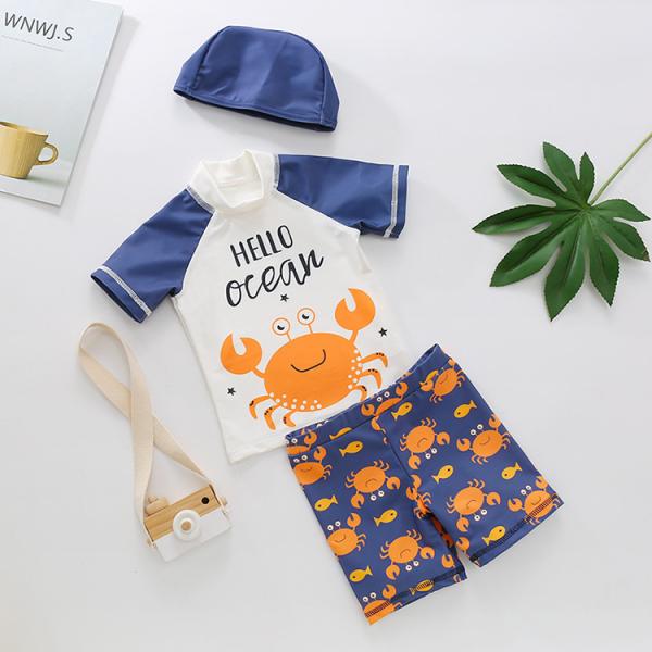 ★大人気なカニ柄で、水遊びをもっと楽しく満喫できる★半袖仕様で、日焼け対策にバッチリ★伸縮性がある生地で、子供が思い存分遊べます★セパレートになって、おむつ交換も着替えもトイレも簡単★帽子付の3点セットで、水遊びからプールまで幅広く使える★...