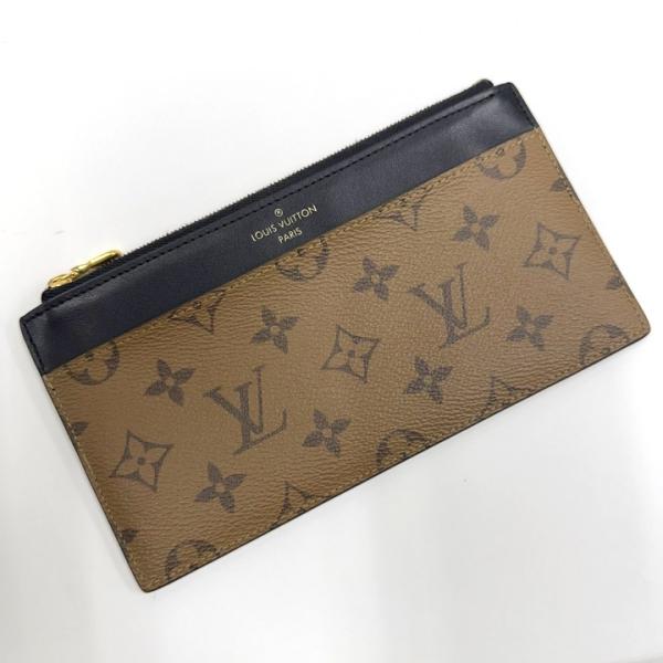 ◆商品ランクABランク◆商品情報・カラー：ブラウン×ブラック×ゴールド金具・素材/ライン：モノグラム・リバース・サイズ：（約）横20.0cm / 縦10.5cm / マチ0.4cm・仕様：ファスナー開閉式内側：オープンポケット×1カードポケ...