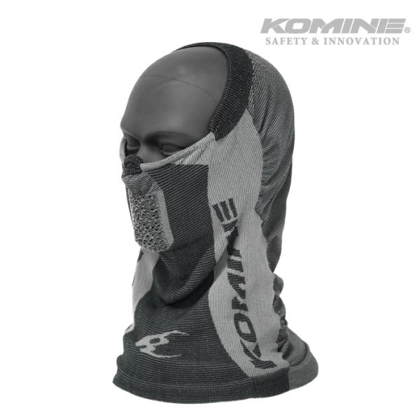 優れた蒸散効果を備える速乾冷却素材COOLMAXR製シームレスバラクラバ。シームレスで伸縮性も高くヘルメット着用時の内部不快感を軽減。