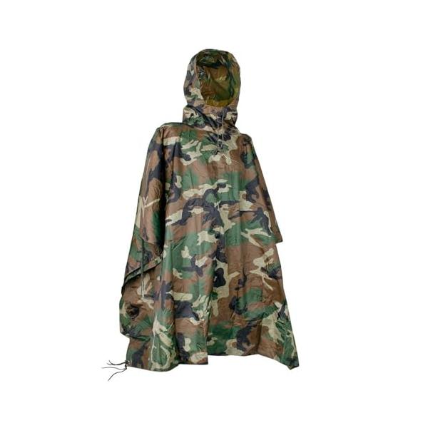 レインウェアWoodland Camo迷彩/210 x 150 cm/10630020・パッケージ個数:1・米軍にて採用されているレインポンチョを忠実に再現した民生品です。・傷や裂けが出来ても広がらないリップストップ生地を使用し優れた耐久性...