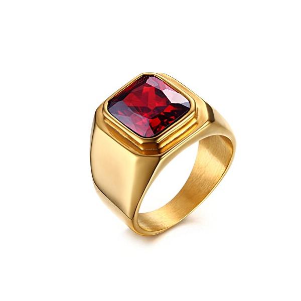 リングゴールド/-/-・Color:ゴールドRingSize:24・素材: ステンレス ジルコニア　　重量約：17.1g 　 メンズ指輪 シンプル ゴールド ブラック 印台リング・ステンレスは金属アレルギーによって使用できない方にオススメで...