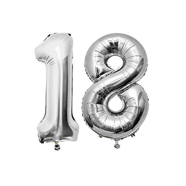 18シルバー/-/-・バナー、シルバー ナンバー「18」、高さ約101cm。 色はピカピカです。 自由にさまざまなスタイルを組み合わせることができます。 があなたの誕生日パーティーに暖かくロマンチックな雰囲気を加えます。・高い人気の誕生日の...