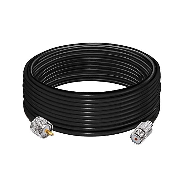 ブラック/10 メートル/58RG5-10M・ケーブルの種類と詳細: SO239 UHF メス - UHF オス同軸ケーブル; ケーブルの種類: RG58; 導体材質: 純銅; ケーブル長: 32.8 フィート (10 メートル); インピ...