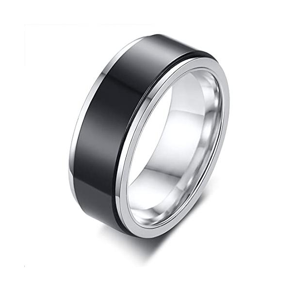 婚約指輪6mm-黒回転/18/-・Color:6mm-黒回転RingSize:18・【6mm-黒回転指輪】シンプルで着用しやすいデザイン、派手過ぎず、地味過ぎない、ちょうど良い存在感が魅力のステンレスペアリング指輪です。普段使いでもフォーマ...