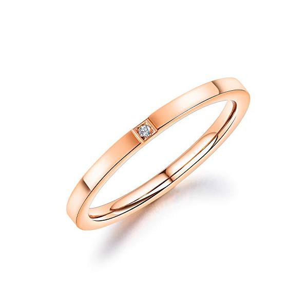 デザインRoseGold-Diamond-幅2mm/-/-・Color:RoseGold-Diamond-幅2mmRingSize:16・【優れた一粒ダイヤデザイン】 シンプルで着用しやすいデザイン、派手過ぎず、地味過ぎない、ちょうど良い存...