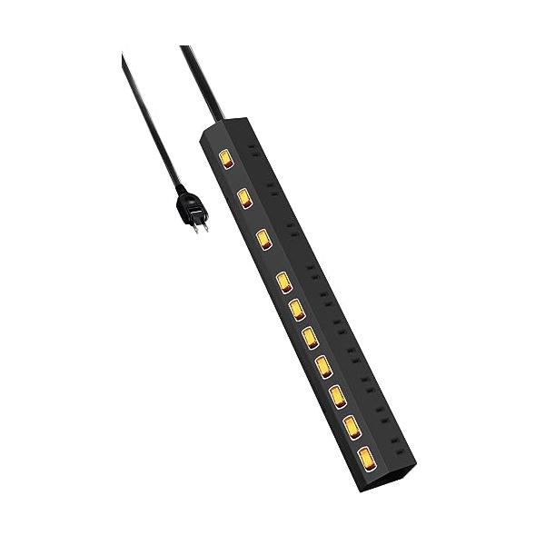 (1) 電源タップ単品ブラック/-/ECT-1625BK・Color:ブラックStyle:(1) 電源タップ単品・パッケージ個数:1・差込口毎にON/OFF切り替えができ、待機電力を節約できる個別スイッチ付きの2ピン式10個口タップです。・...