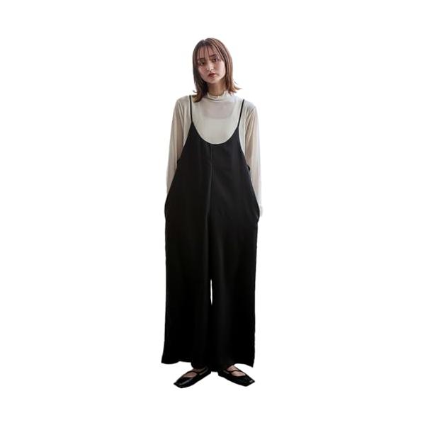 レトロブラック/Free Size/nrc-0001・Color:ブラック・パッケージ個数:1・オールインワン レディース サロペット パンツ 大きいサイズ ワイドシルエット Vネック つなぎ 肩ひも調整可 大人 女性 きれいめ 前後2wa...