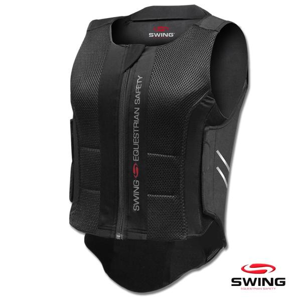 SWINGの前面パッド付きのバックプロテクターベストです。背中・尾骨を保護することを目的としたバックプロテクターで、背面にプロテクトパッドが四重に内蔵されています（厚さ2cm程度）。背面だけではなく、前面と脇腹部にも動きを妨げない程度の7m...