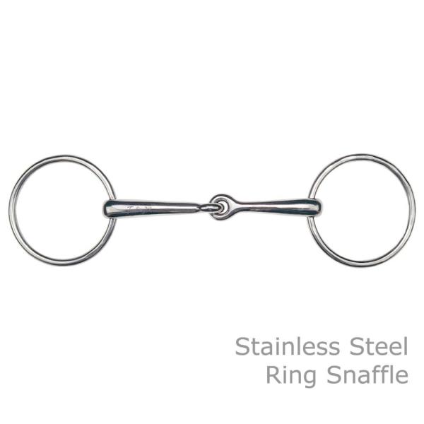 シンプルなステンレス製の銜です。銜身の太さ：14mm。リングの内径：105〜115mmは50mm、125〜145mmは60mm。材質：ステンレス重さ：200〜260グラム程度◆◆商品の発送について◆◆こちらの商品は、メール便にて【送料無料】...