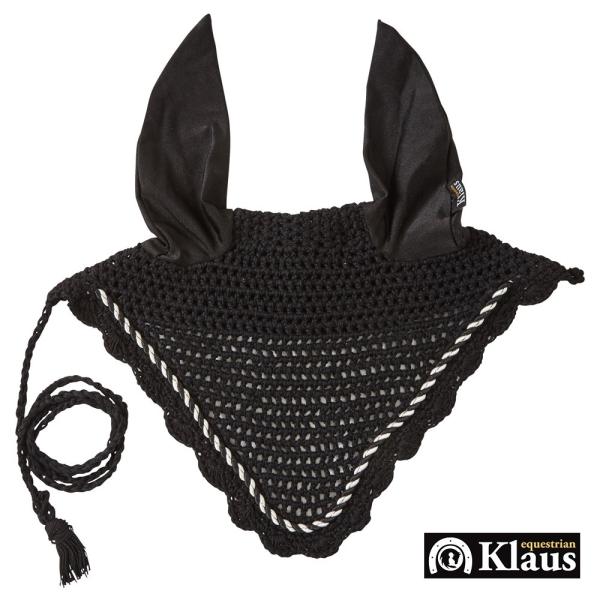 Klausのコットン・イヤーネットです。耳の部分は伸縮性のあるエラスティック素材のため快適にフィットします。スタンダードなデザインで、ふちの部分のロープ状のラインが、さりげないアクセントになっています。標準的なサラブレッド向けのサイズ感です...