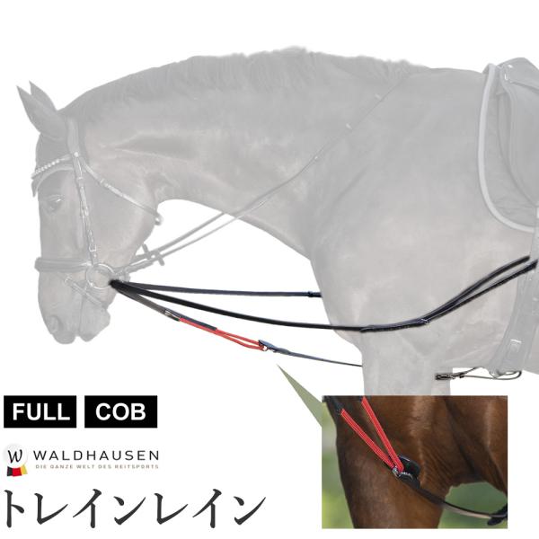 Waldhausenのトレインレインです。ガイドローラーを介して、動きに応じて柔軟に調整がなされ、優しい曲げ伸ばしをもたらします。・素材：本革レザー（赤い部分を除く）・カラー：ブラック（黒）・サイズ：COB（コブ）、FULL（フル）