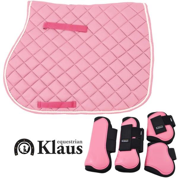 厚手タイプの鞍下ゼッケン（総合・障害用）と、馬の足を守る四肢（前肢左右・後肢左右）用プロテクターのセットです。ゼッケンは、ポリエステルとコットンの混合素材で55cm×72cm。プロテクターは、マジックテープ式、FULLサイズ。カラー：ピンク...