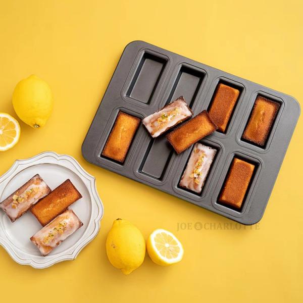 【商品詳細】◇新品・未使用品◇タイプ フィナンシェ型◇カラー ブラック◇型の数 8コ◇サイズ 約25.5×20×1.3cm◇出来上がりサイズ 約4×8×0.9cｍ◇重さ 約255g【材質】素地/炭素鋼（表面シリコン樹脂加工）【手入れ方法】使...