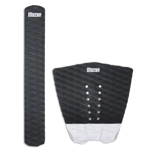 【商品の仕様】■デッキパッド（後足用）：MAZAR TRACTION ＜スキムベーシックグリップ＞■カラー：BLKｘWHT ■サイズ：全長/300ｍｍ 全幅/302ｍｍ　[3 PIECESS PAD]■デッキパッド（前足用）：MAZAR T...