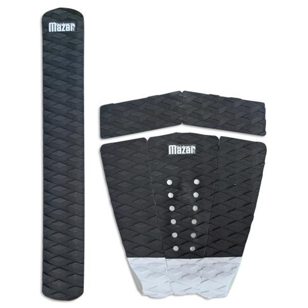 【商品の仕様】■デッキパッド（後足用）：MAZAR TRACTION ＜スキムグリップ プラス2＞■カラー：BLKｘWHT ■サイズ：全長/360ｍｍ 全幅/302ｍｍ　[5 PIECESS PAD]■デッキパッド（前足用）：MAZAR T...