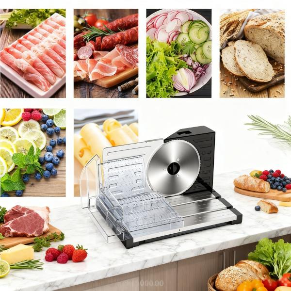 【高品質ブレード】電動スライサー ブレードは食品級ステンレス鋼で加工されており、有害な物質が摩擦に混入することはありません、省力化、高效率。家庭用、業務用にお勧めします。 【操作簡単】厚さを調整し、肉押すプレートを押して食べ物を左右に動かす...