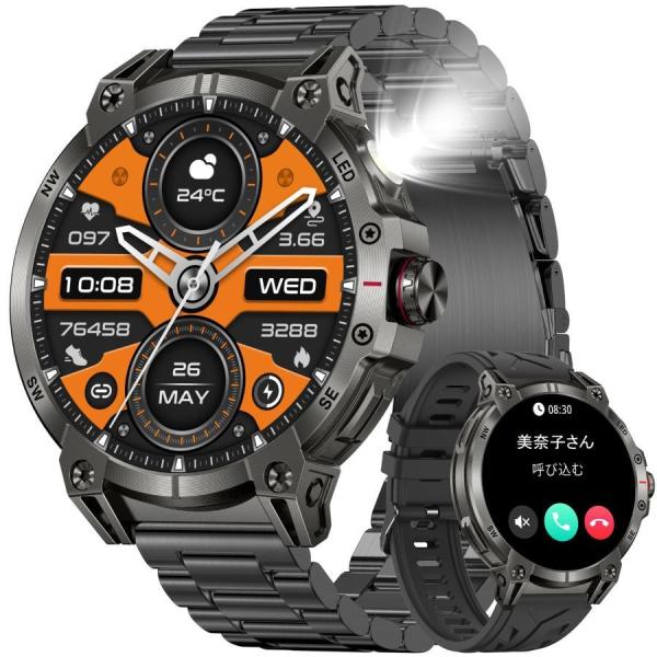 画面サイズ(インチ) ：1.85 インチ 電池の種類：リチウムポリマー 電池付属 ：はい 電池使用 ：はい 付属品：スマートウォッチ本体×1、ステンレスバンド×1、シリコンバンド×1、ステンレス製バンド調節器具×1、USB磁気充電ケーブル、...