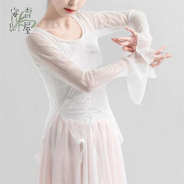 商品情報商品名ダンス衣装 レディース ダンスウェア ダンストップス 紗ブラウス 蝶々 古典ダンス衣装 古典舞踊 踊り衣装 クラシック舞踊 モダンダンス トップス シースルー 透け感 長袖 イレギュラー裾 フレアスリーブ クルーネック 社交ダ...