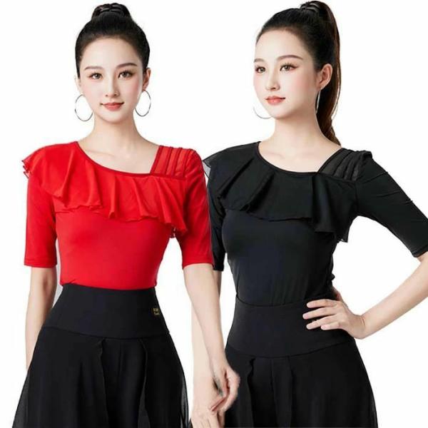 商品     ダンストップス  素材   ナイロン  サイズ   S 着丈53cm　バスト82cm　ウエスト70cm　袖丈27cm 身長155-165cm 体重40-45kg M 着丈54cm　バスト86cm　ウエスト74cm　袖丈27.5...