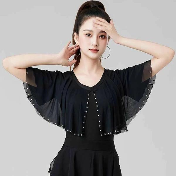 商品     ダンス衣装 トップス   素材   ポリエステル   サイズ   S バスト76cm ウエスト65cm 着丈51cm 袖丈20cm 身長150-160cm 体重40-47.5kg M バスト80cm ウエスト69cm 着丈53...