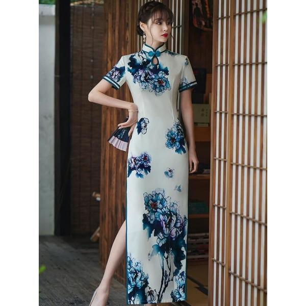 商品詳細    大人ロング丈チャイナドレス　発表会演奏ドレス  色     白系（大きい花柄）  サイズ     M　L　XL　2XL　3XL　4XL  素材     ポリエステル    注意事項：     1.素人採寸サイズなので若干誤差...