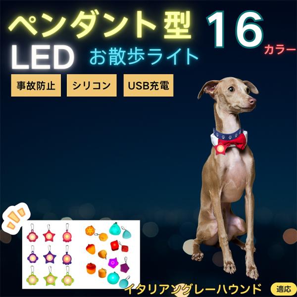 適応ペットイタリアングレーハウンド犬 イタグレ商品名　LEDお散歩ライト商品説明　夜間の視認性を高めて事故防止。軽量シリコンで首輪やハーネスに装着可。防滴で雨でも安心。Type-C充電、常灯／低速点滅／高速点滅の切替。花形・星形・三角形など...