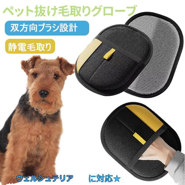 適応ペット ウェルシュテリア犬 ウェルシュ 製品名　ペット犬猫グルーミンググローブ材質　ベルベット＋通気メッシュカラー　ブラック　生産国　中国商品説明　横に擦るだけでソファ・布団・カーペット・衣類・車内の抜け毛を強力キャッチ。粘着テープ不要...