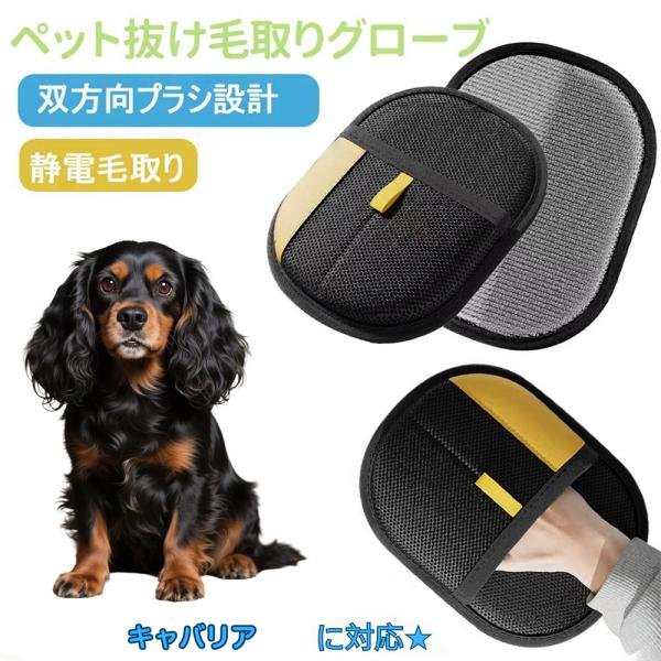 適応ペット キャバリアキングチャールズスパニエル犬 製品名　ペット犬猫グルーミンググローブ材質　ベルベット＋通気メッシュカラー　ブラック　生産国　中国商品説明　横に擦るだけでソファ・布団・カーペット・衣類・車内の抜け毛を強力キャッチ。粘着テ...