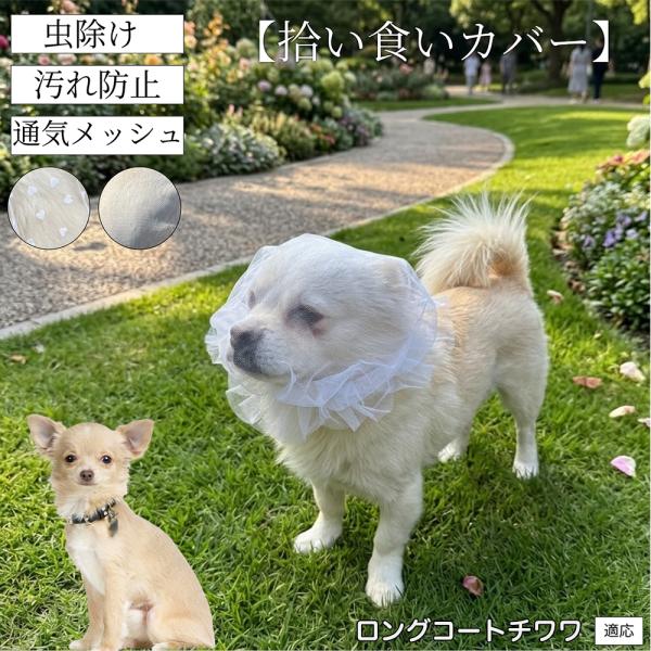 適応ペット ロングコートチワワ犬 ロンチワ やさしく包み込むメッシュ素材を採用した犬用拾い食い防止カバーです。軽量で柔らかく、通気性に配慮した構造のため呼吸を妨げにくい設計です。細かいメッシュ構造により、散歩中の拾い食いや虫の侵入対策、汚れ...