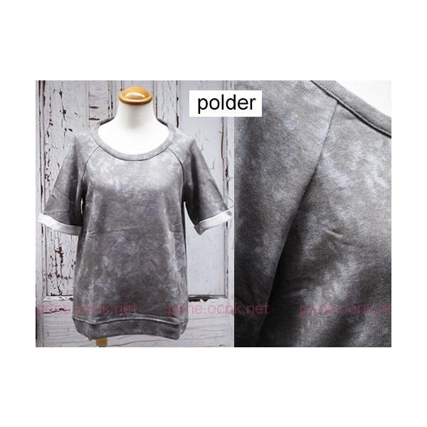 polder ポルダー  ベーシックスタイルなのにひねりの効いたとってもお洒落な半袖スウェットトップス。ヌケ感のあるカーキ、うっすら絞りのようなフラワーパタンーが随所に。裾の折り返し、ゆるいネックライン。洗練されたやさしいフレンチシックな逸...