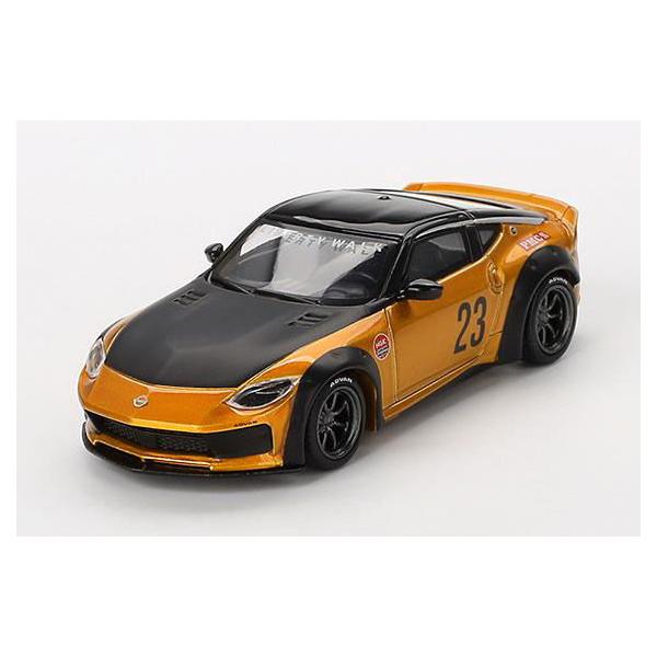 在庫状況：お取り寄せ/2025年06月 発売/※画像はイメージです。実際の商品とは異なる場合がございます。MINI−GT 1/64 Nissan Z LB★NATION WORKS LB ゴールド(右ハンドル) です。